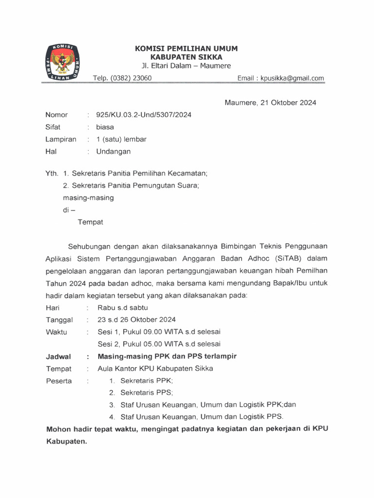 925-Undangan Bimtek Aplikasi Sitab | PDF