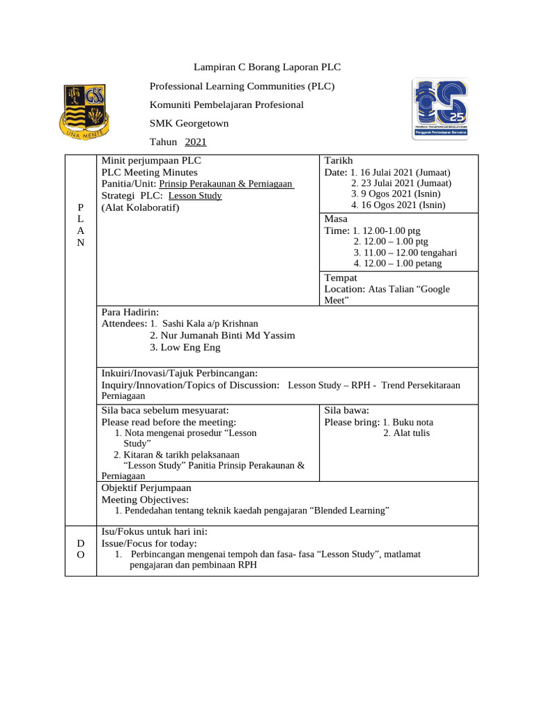 PLC SMK Georgetown 2021: Lesson Study | PDF