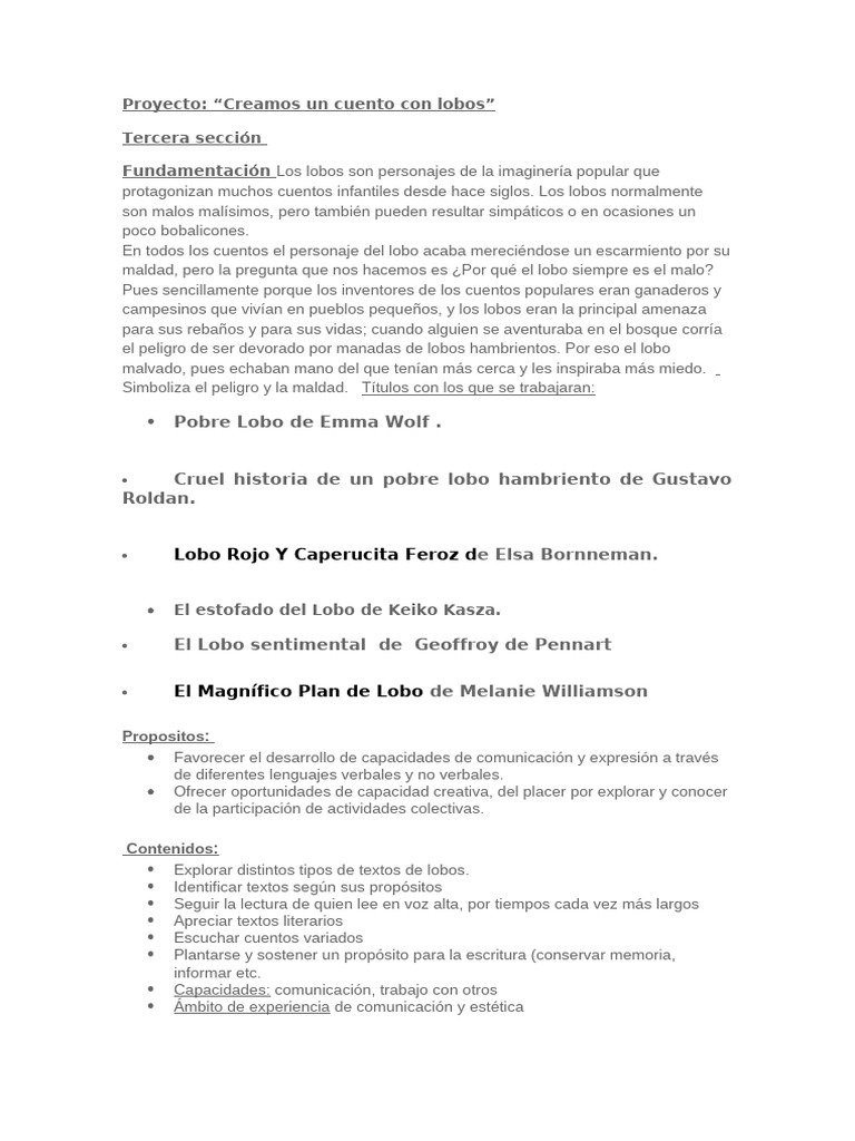 2021 Proyecto Cuento Con Lobos | PDF