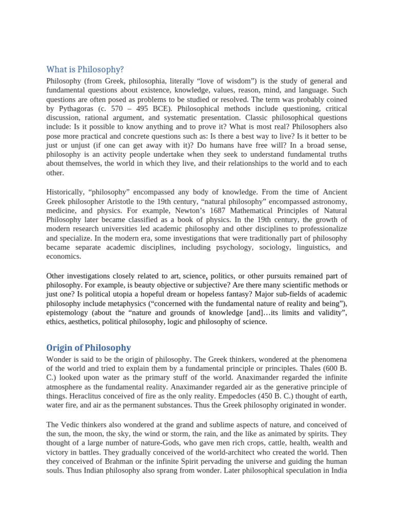 What Is Philosophy, Origin and Branches | PDF | Logic | Reason