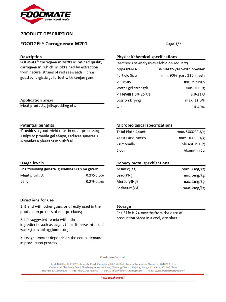PD of FOODGEL M201 | PDF
