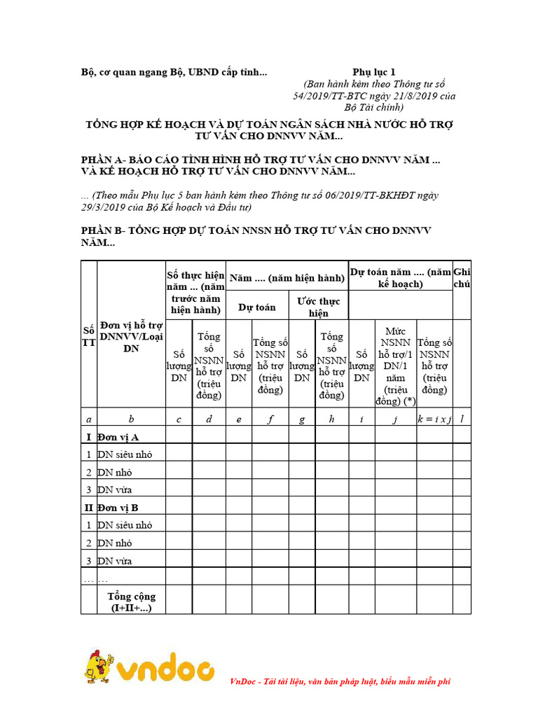 Mau Tong Hop Ke Hoach Va Du Toan Ngan Sach Nha Nuoc Ho Tro Tu Van | PDF