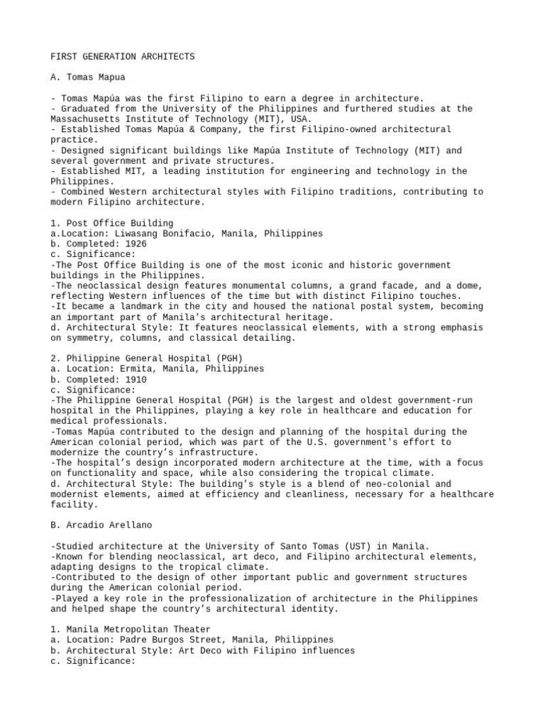 First Generation Architects | PDF | Philippines | Manila