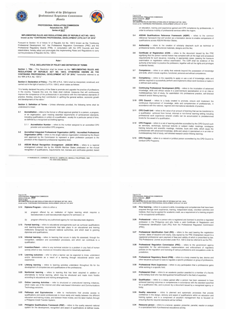 5 - PRC Resolution No.1032!1!16 | PDF | Professional Development | Profession