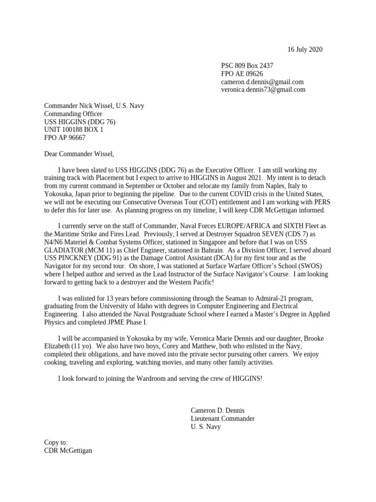 Executive Officer Assignment to USS Higgins | PDF | United States Navy ...