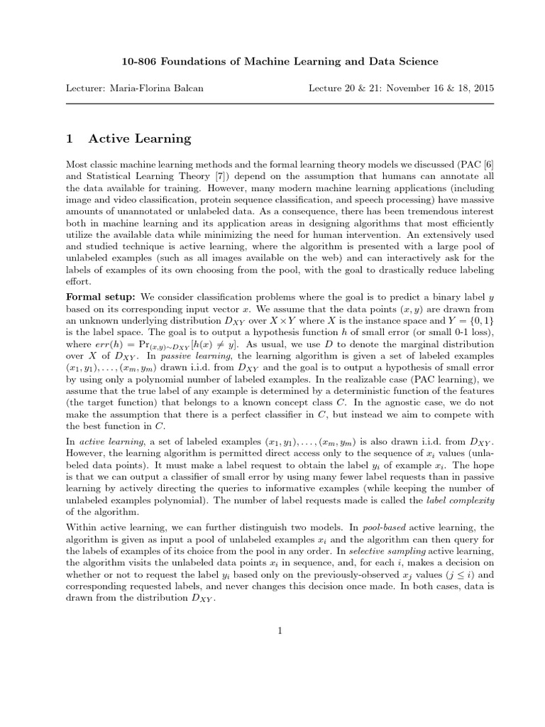 Lect1116-18 Active Learning | PDF | Machine Learning | Statistical Classification
