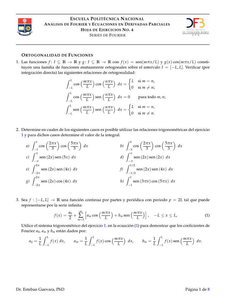 Ejercicios de Series de Fourier y Ortogonalidad | PDF | Integral | Análisis complejo