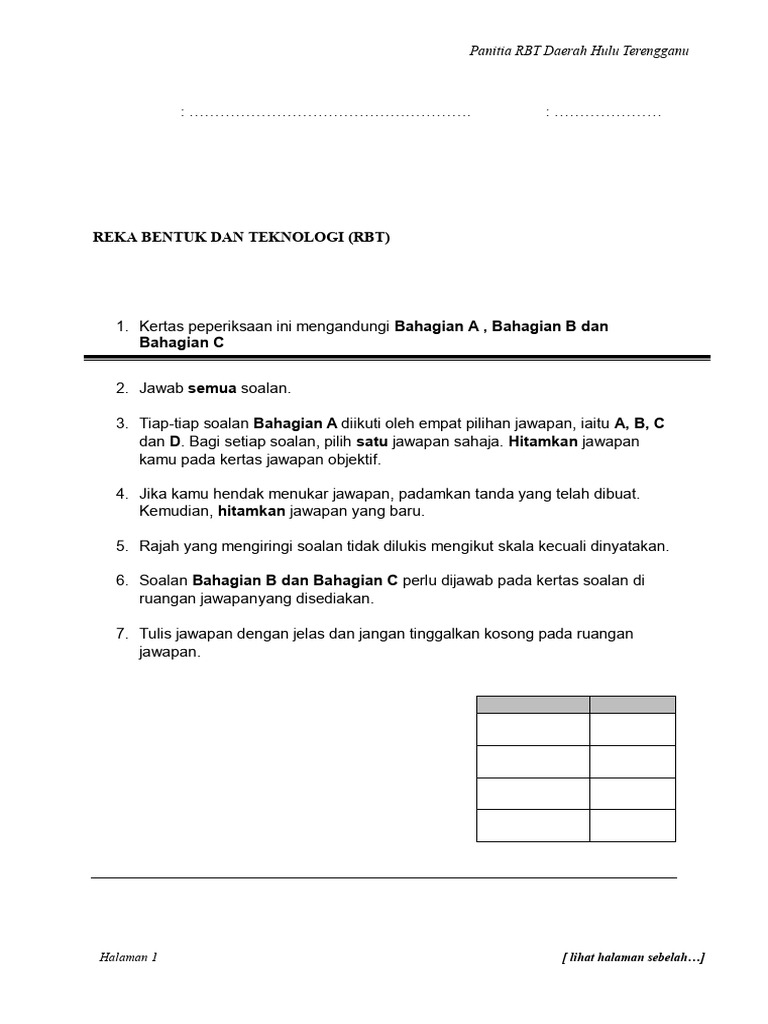 Uasa RBT Tahun 6 PPDHT (Pat) | PDF