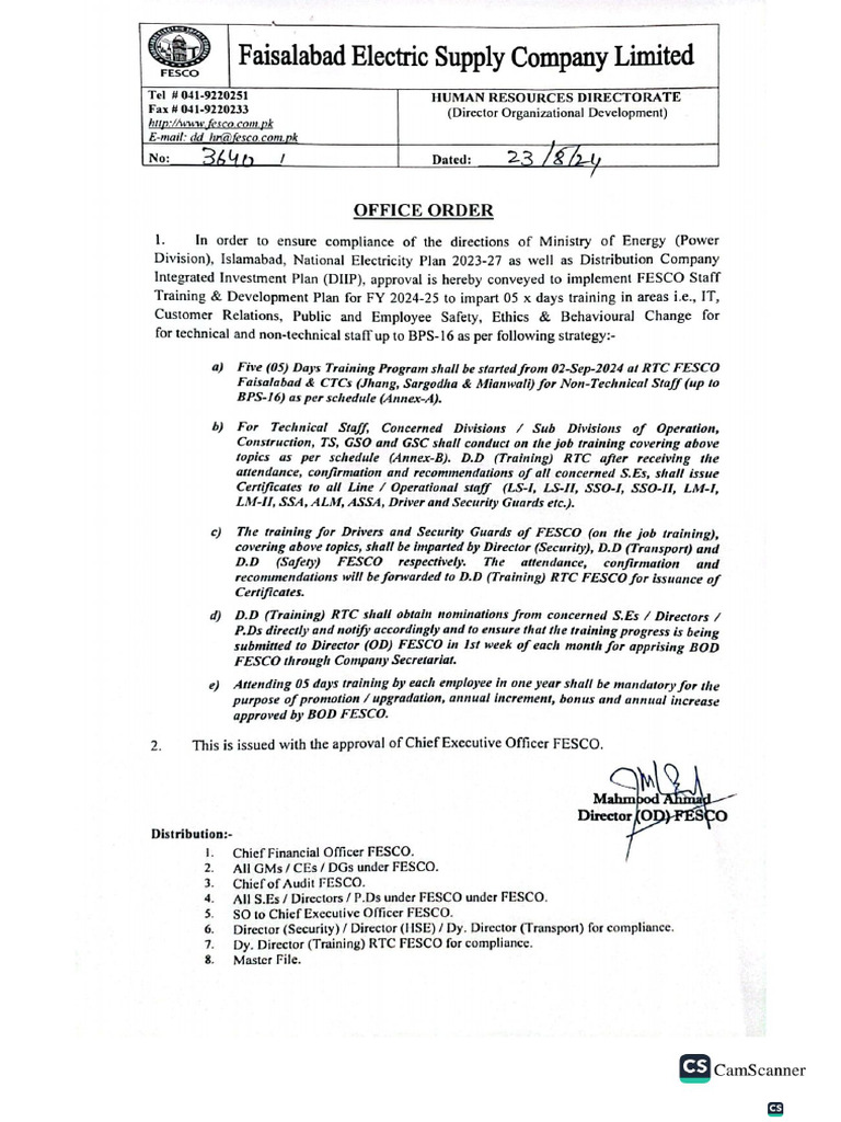 FESCO Staff Training & Development Plan FY 2024-25. | PDF