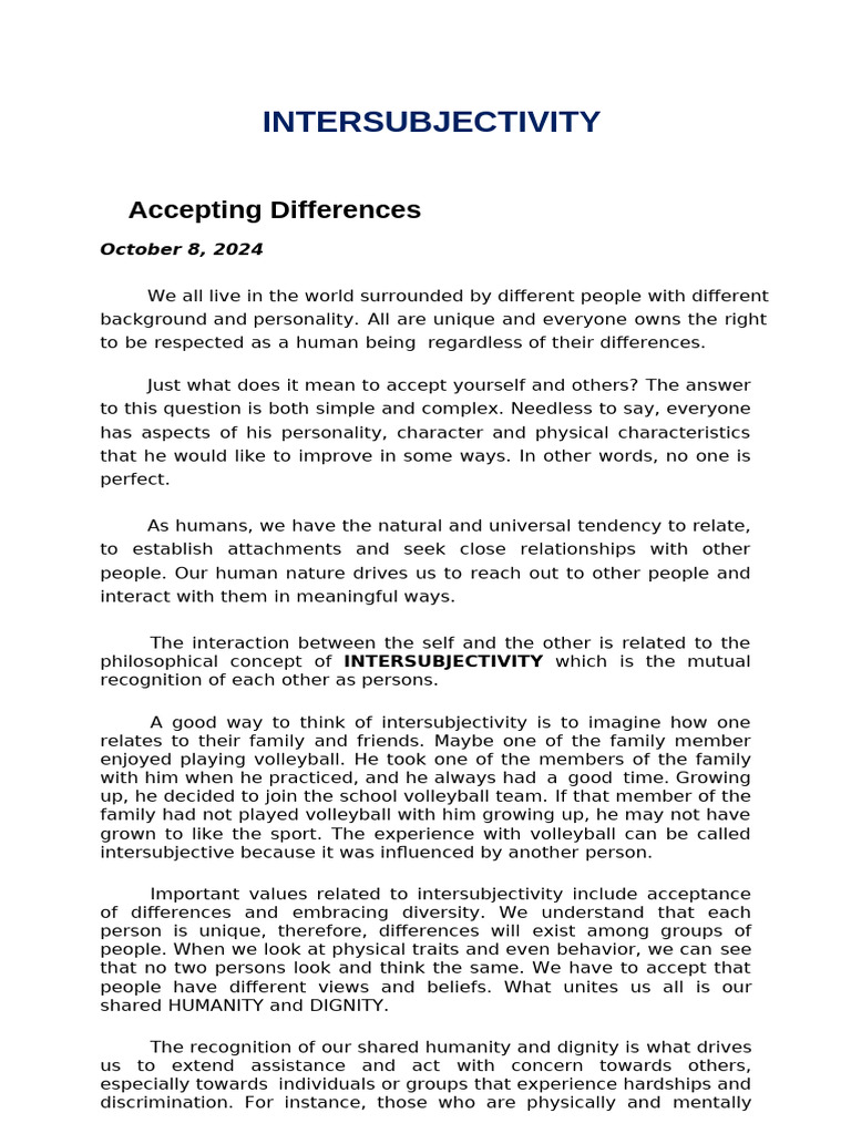 Lectures Intersubjectivity | PDF | Social Psychology | Psychology