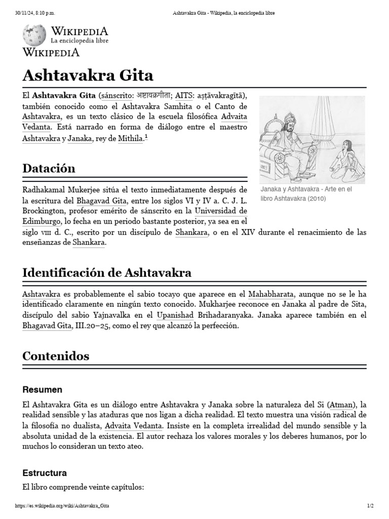 Ashtavakra Gita - Wikipedia, La Enciclopedia Libre | PDF | Advaita ...