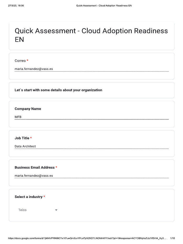 Quick Assessment - Cloud Adoption Readiness EN - Formularios de Google | PDF