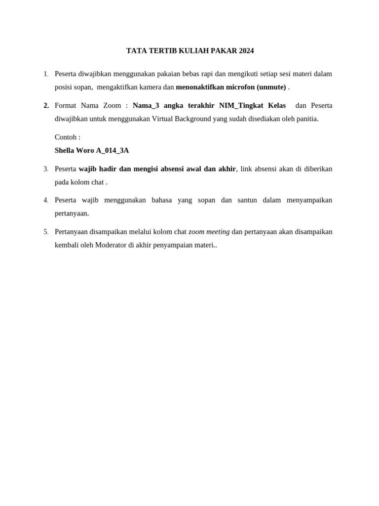 Tata Tertib Dan Safety Briefing Kuliah Pakar 2024 Fix | PDF