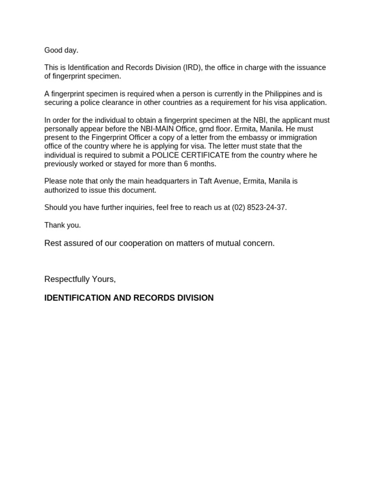 FPC Specimen Requirement | PDF