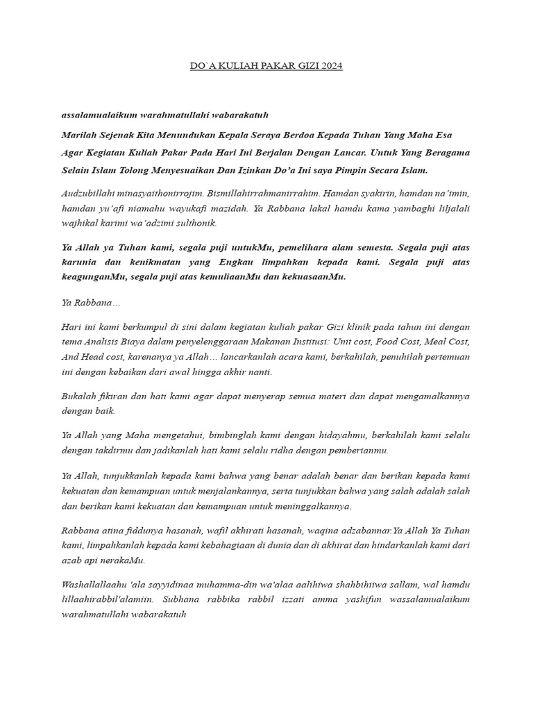 Doa Kuliah Pakar Spmi Fix | PDF