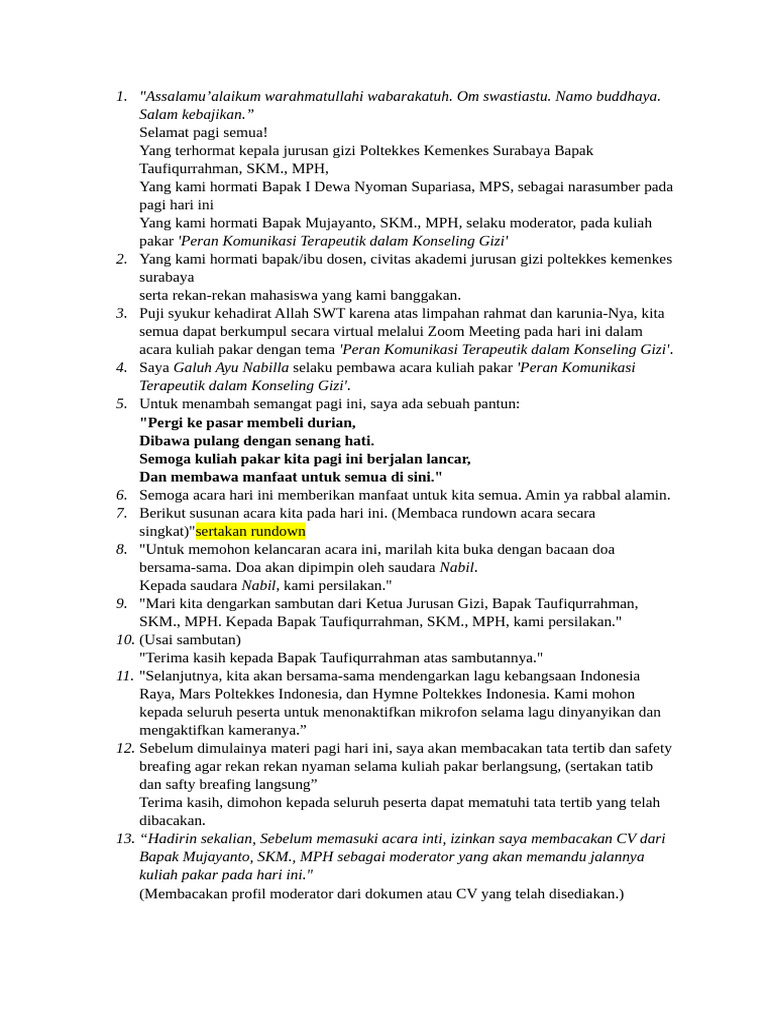 Teks MC Kulpak 29 Nov (Revisi) | PDF