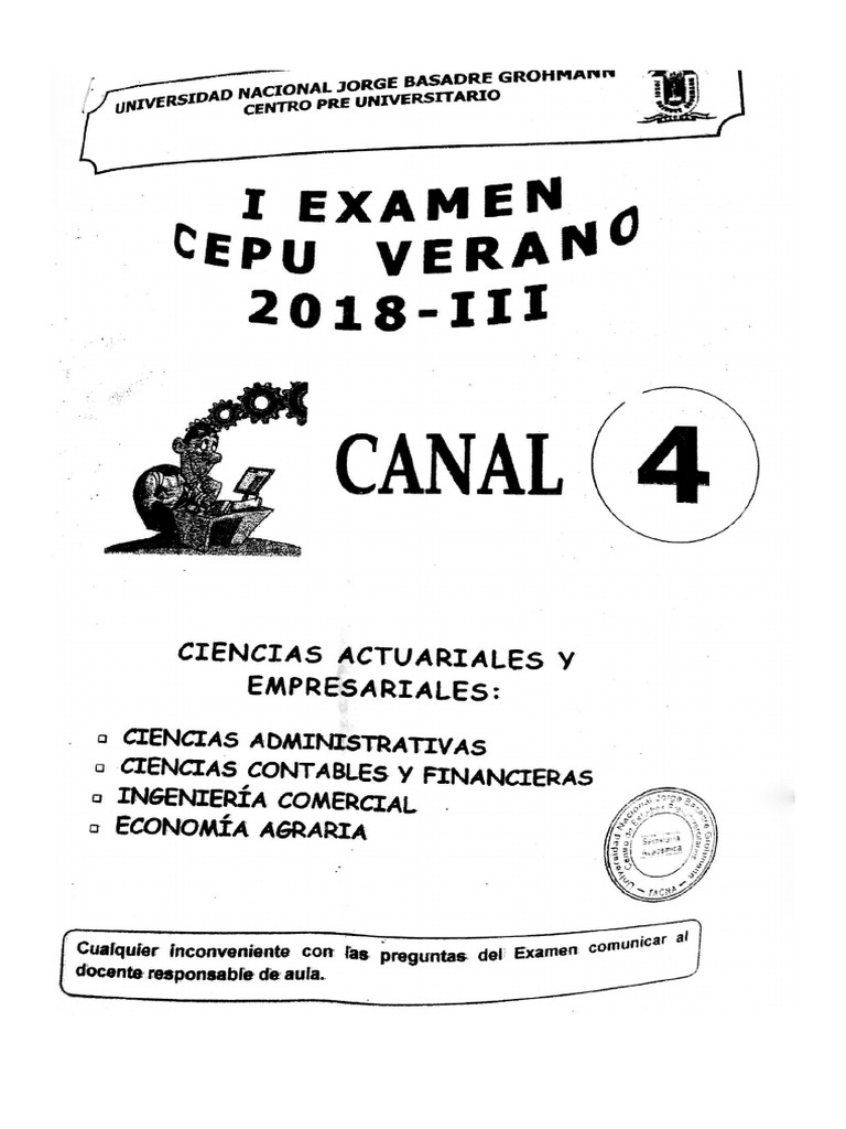 Primer Examen Cepu 2018 Iii Canal 4 FB Eltio Cepu-1 | PDF