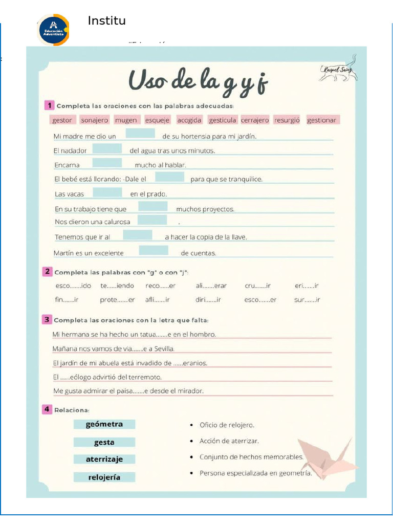 Ficha Uso de La J y G | PDF