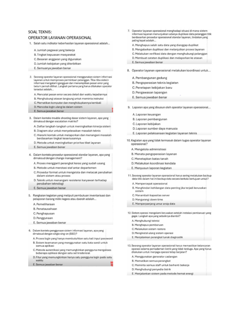 Soal Operator Layanan Operasional | PDF
