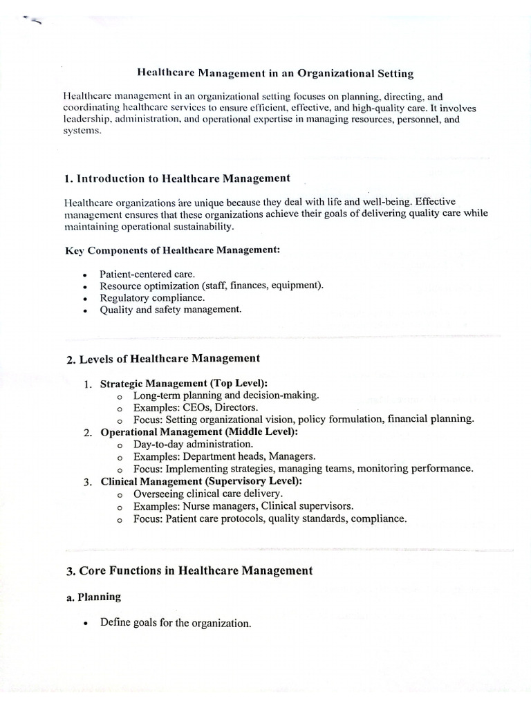 Health Care Management in An Organisational Settings | PDF