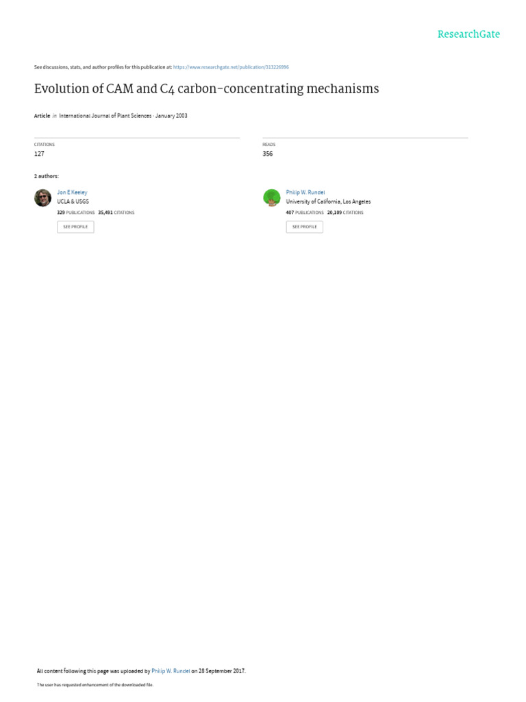 Evolution of CAM and C4 Mechanisms | PDF | Photosynthesis | Botany