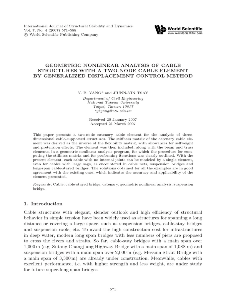 1 Geometric Nonlinear Analysis Of Cable Structures With A Two Node Cable Element By Generalized