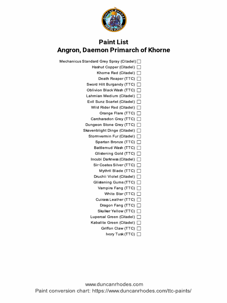 Angron Daemon Primarch of Khorne Paint List | PDF