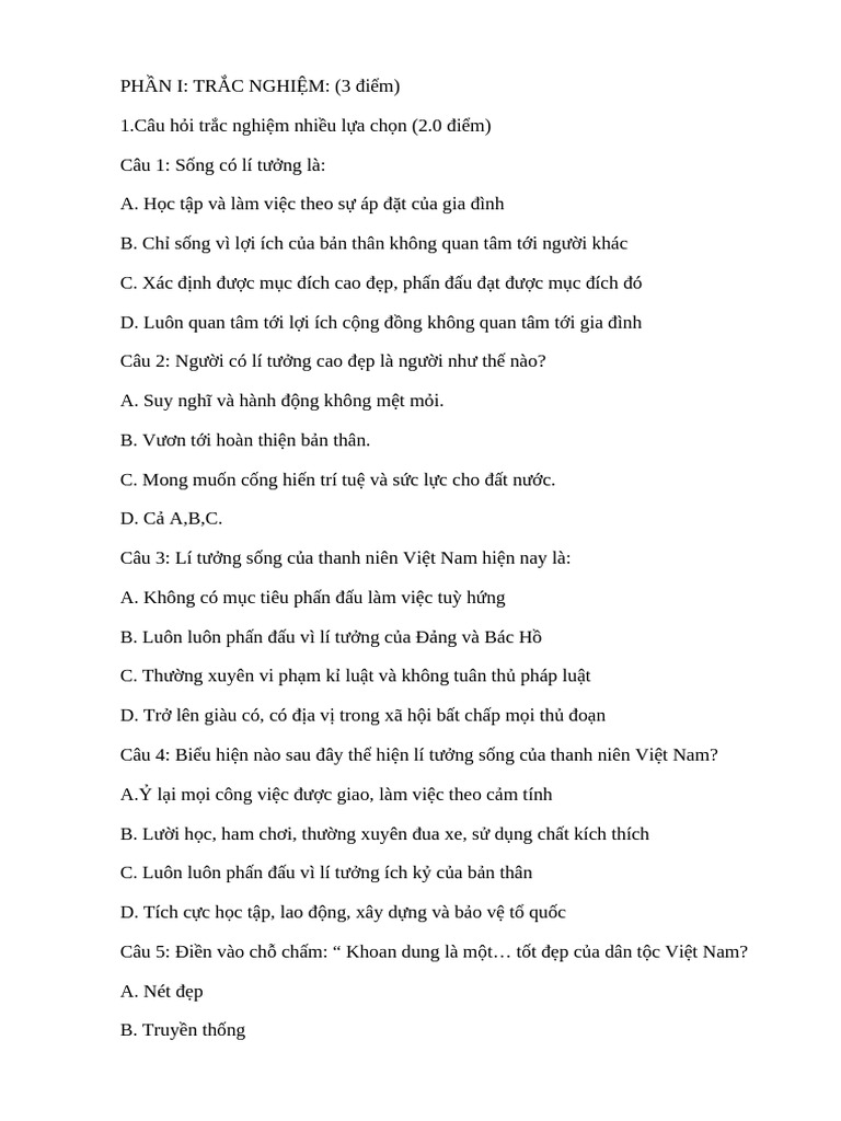 Đề GDCD gk1 | PDF