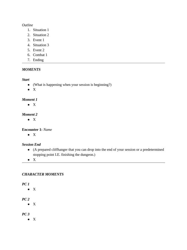 TTRPG Session Template by Enter The Dungeon | PDF