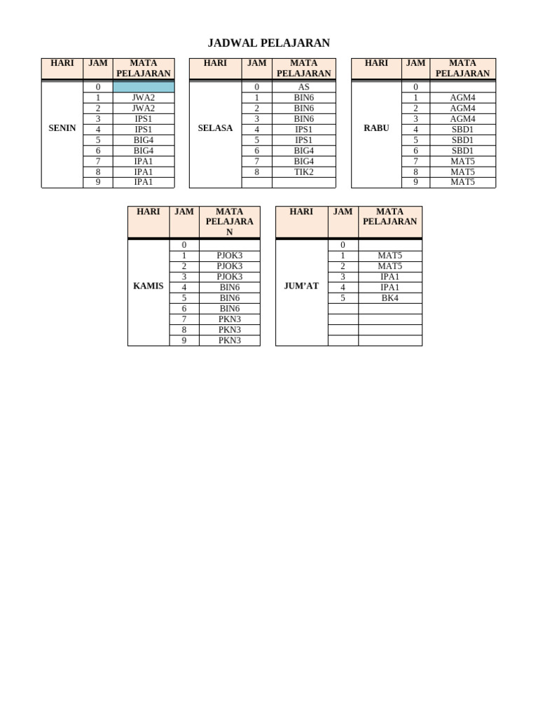 Jadawal Pelajaran Nuryana | PDF