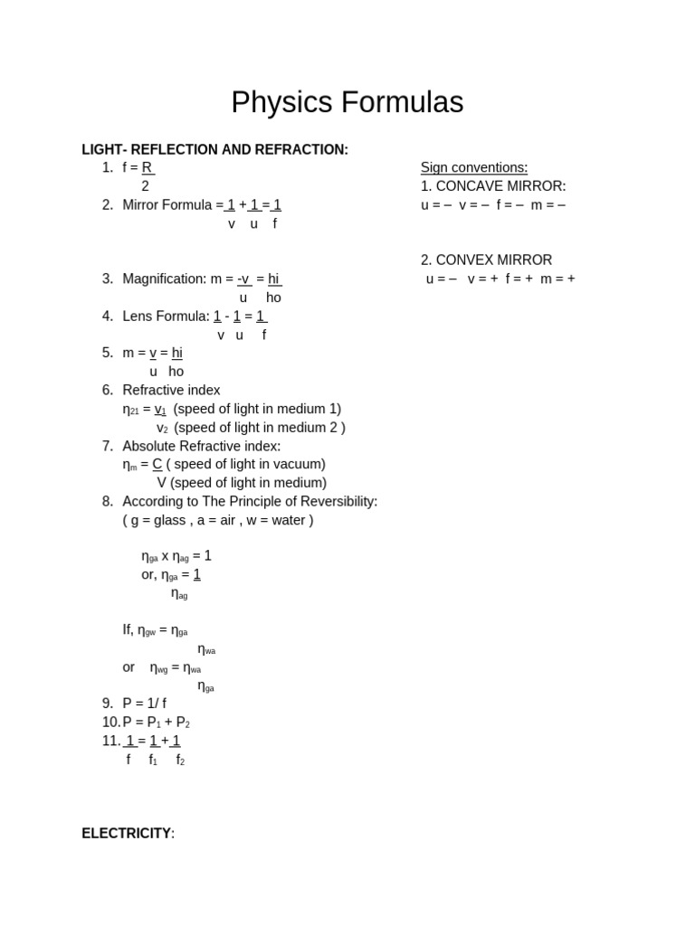Physics Formulas | PDF