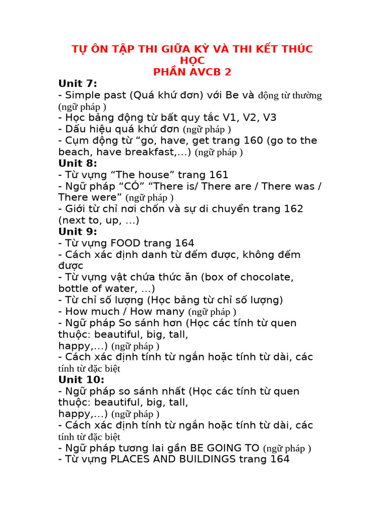 TỰ ÔN TẬP THI GIỮA KỲ VÀ THI KẾT THÚC HỌC AV2 (NCT) | PDF