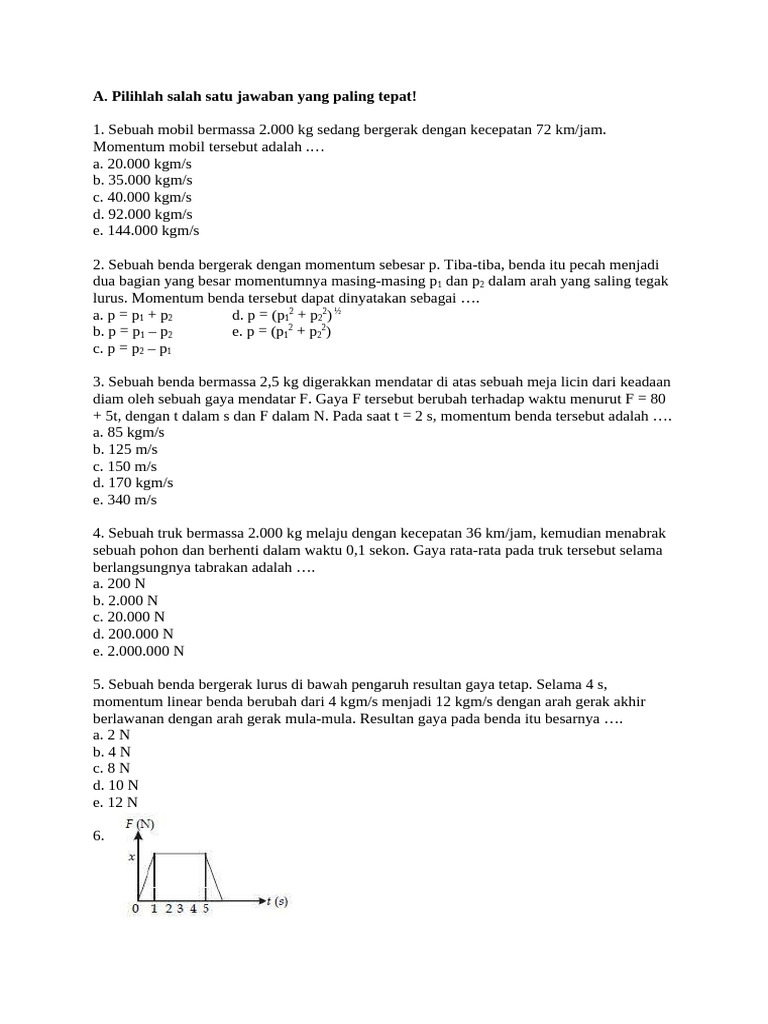 Pilihan Ganda Soal Dan Impuls Dan Momentum 15 Butir | PDF