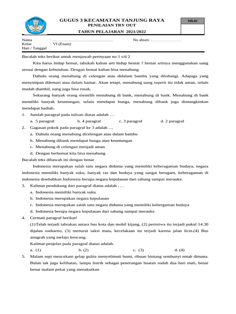 Soal To 1 B. Indonesia 2022 | PDF