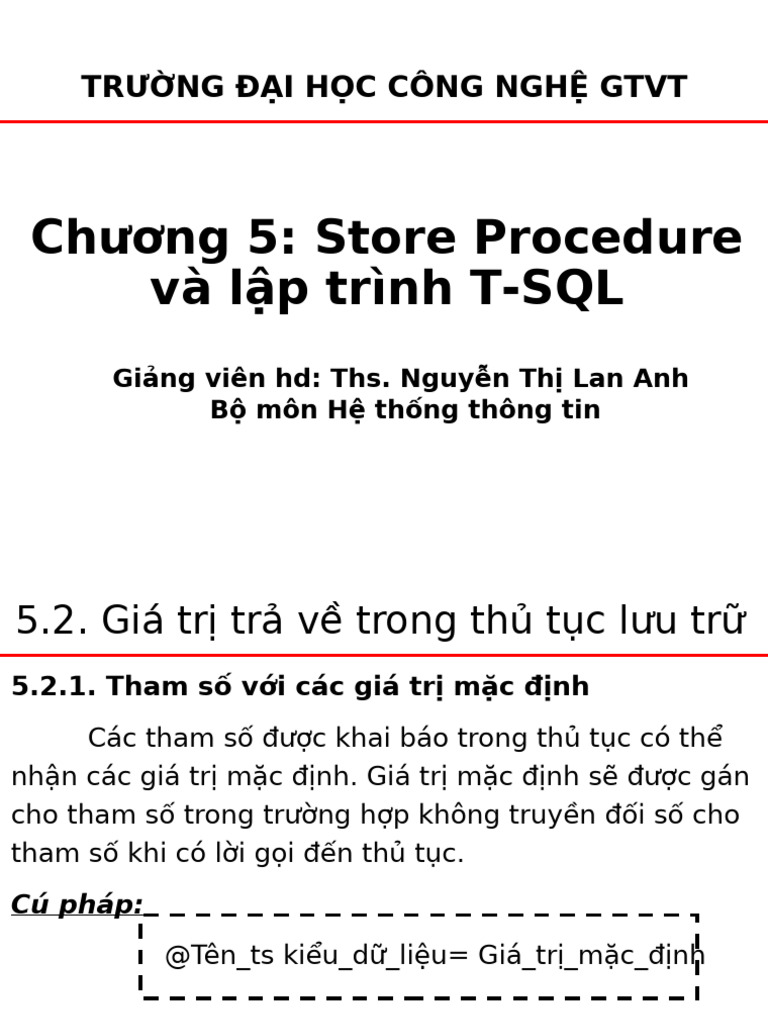 Tuan 6 - B12 - Chuong5 - Stored Procedures Và Lập Trình T-SQL | PDF