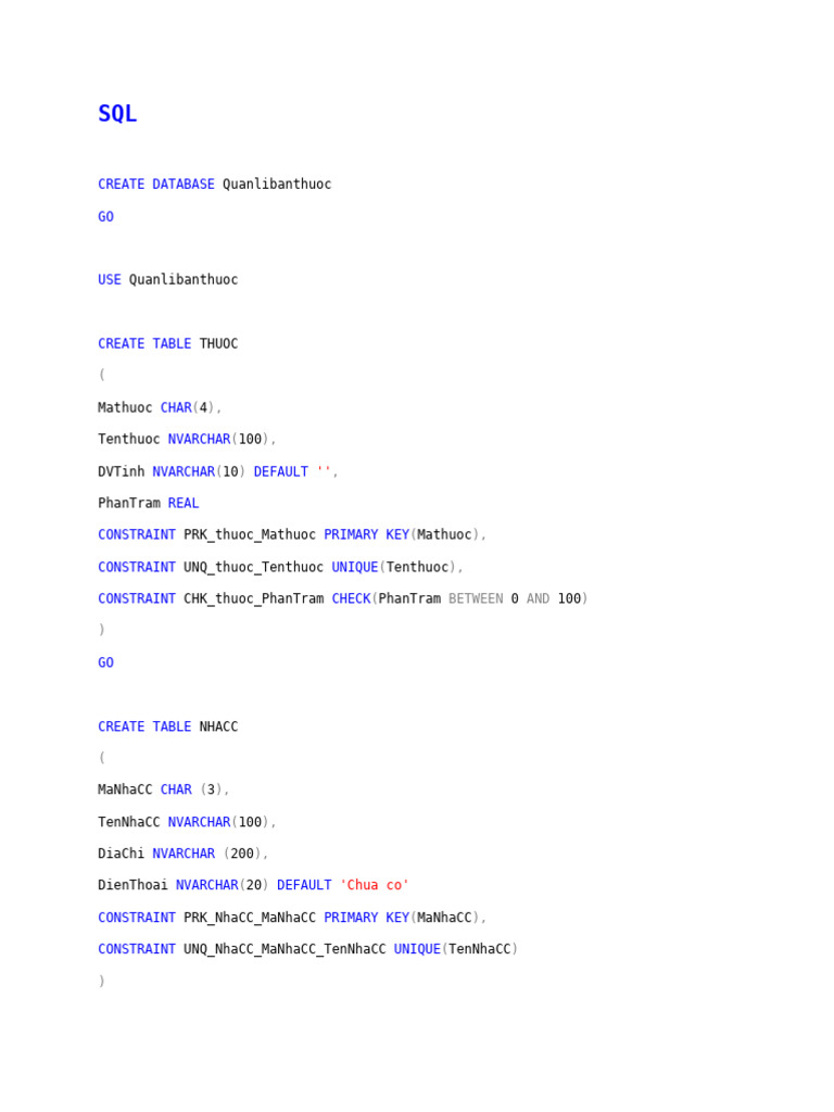 BT Hệ Quản Trị CSDL SQL | PDF | Databases | Data Management