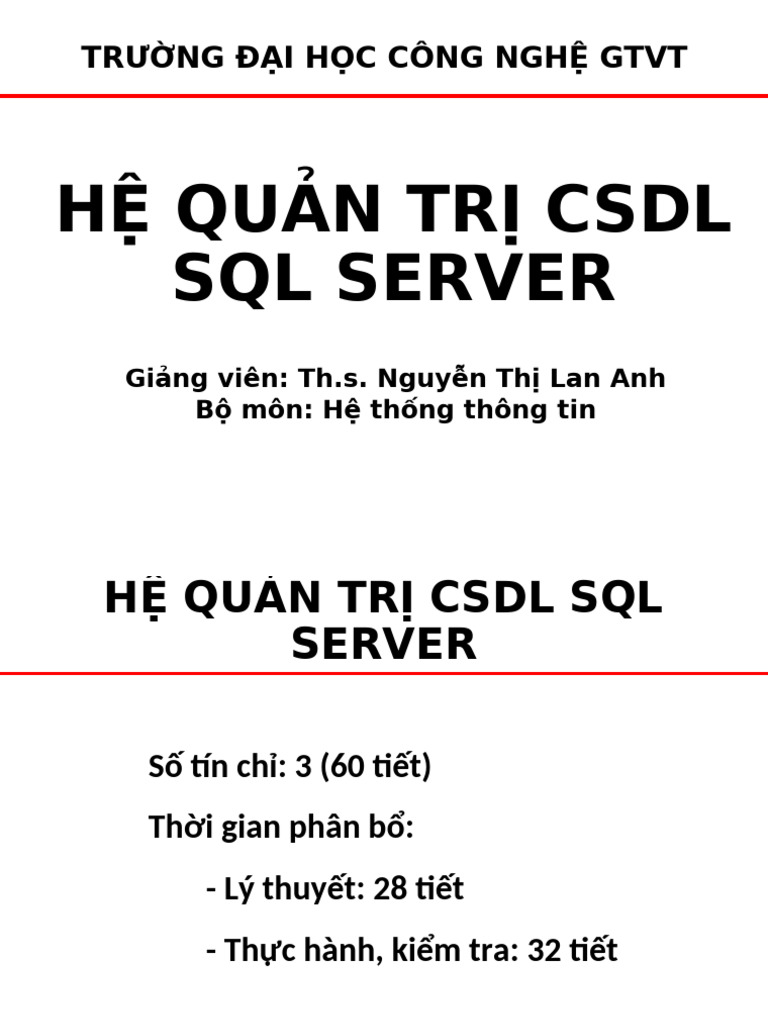 Tuan 1 - B1 - Chuong1-Gioi Thieu SQL Server | PDF