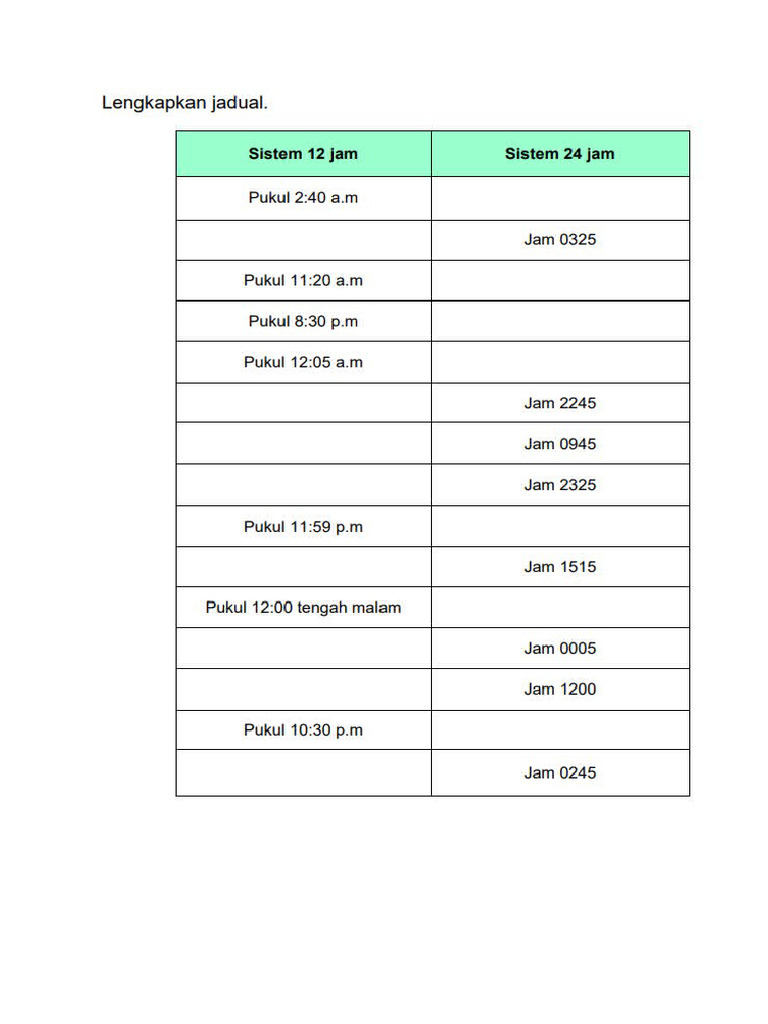 Sistem 12 Jam Dan 24 Jam | PDF
