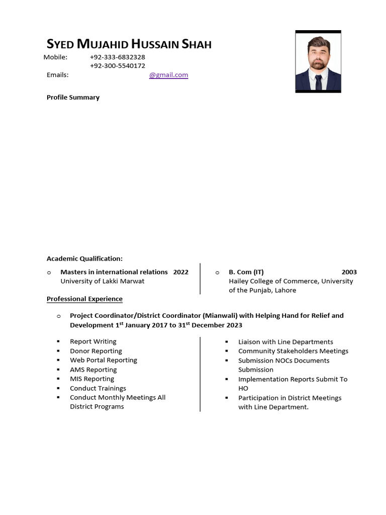 CV Mujahid Social Sector (Updated) .. | PDF