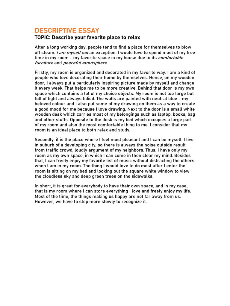 Descriptive Essay - My Favourite Place To Relax | PDF