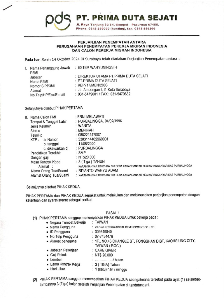 PP Erni Melawati PT. Prima Duta Sejati (Rev) | PDF