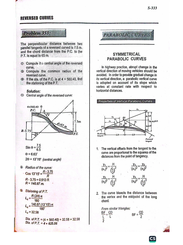 Symmetrical Parabolic Curve | PDF