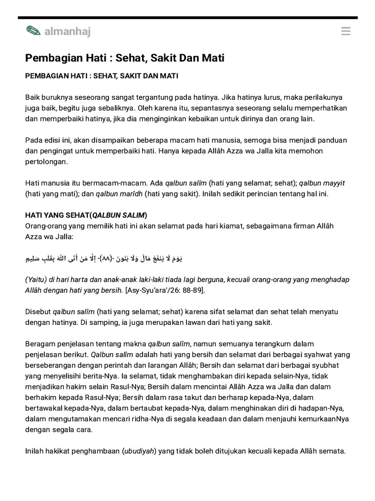 Pembagian Hati - Sehat, Sakit Dan Mati - Almanhaj | PDF