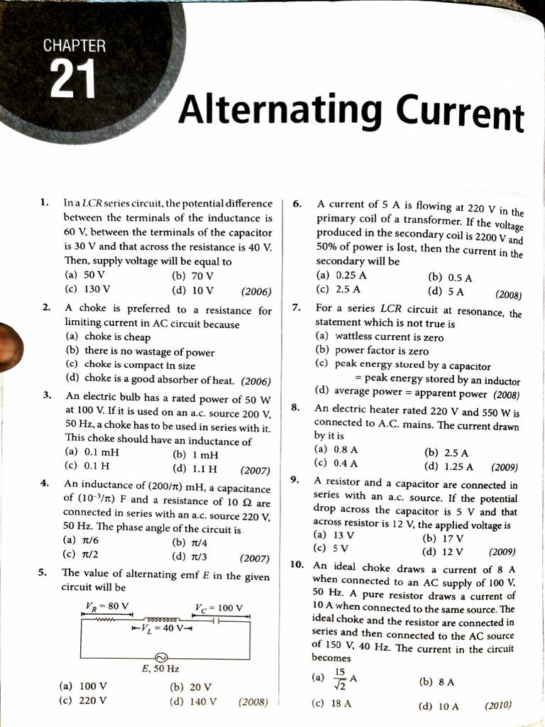 Ac Kcet Pyq | PDF | Alternating Current | Inductor