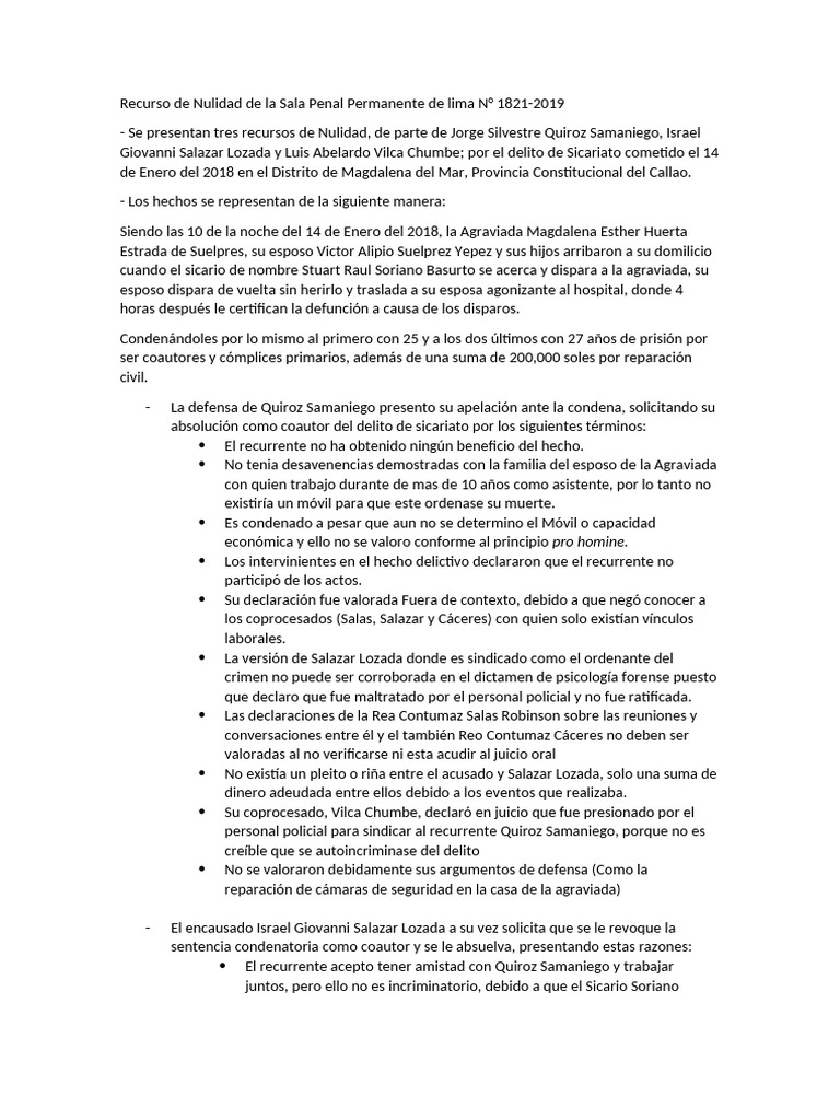 Recursos de Nulidad por Sicariato en Lima | PDF | Homicidio | Castigos