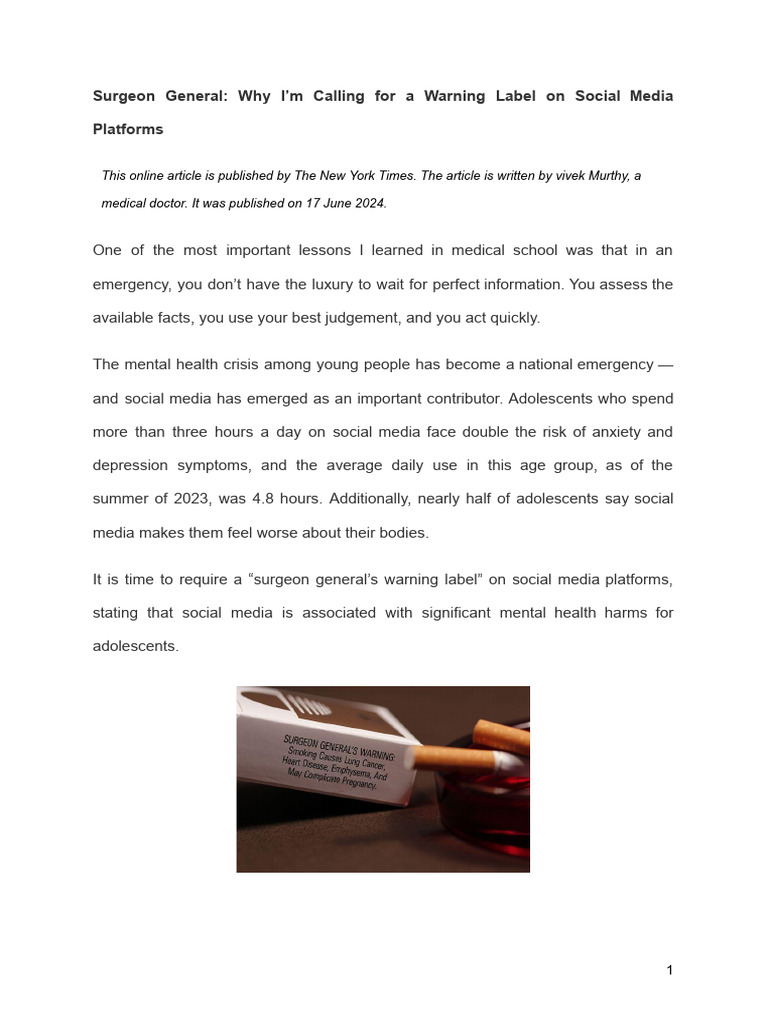 Surgeon General - Why I'm Calling For A Warning Label On Social Media ...