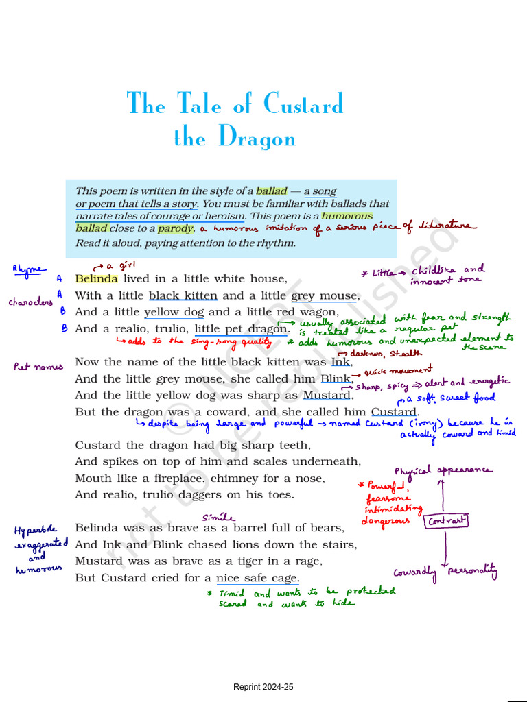 Custard the Cowardly Dragon Poem | PDF | Poetry | Ballad