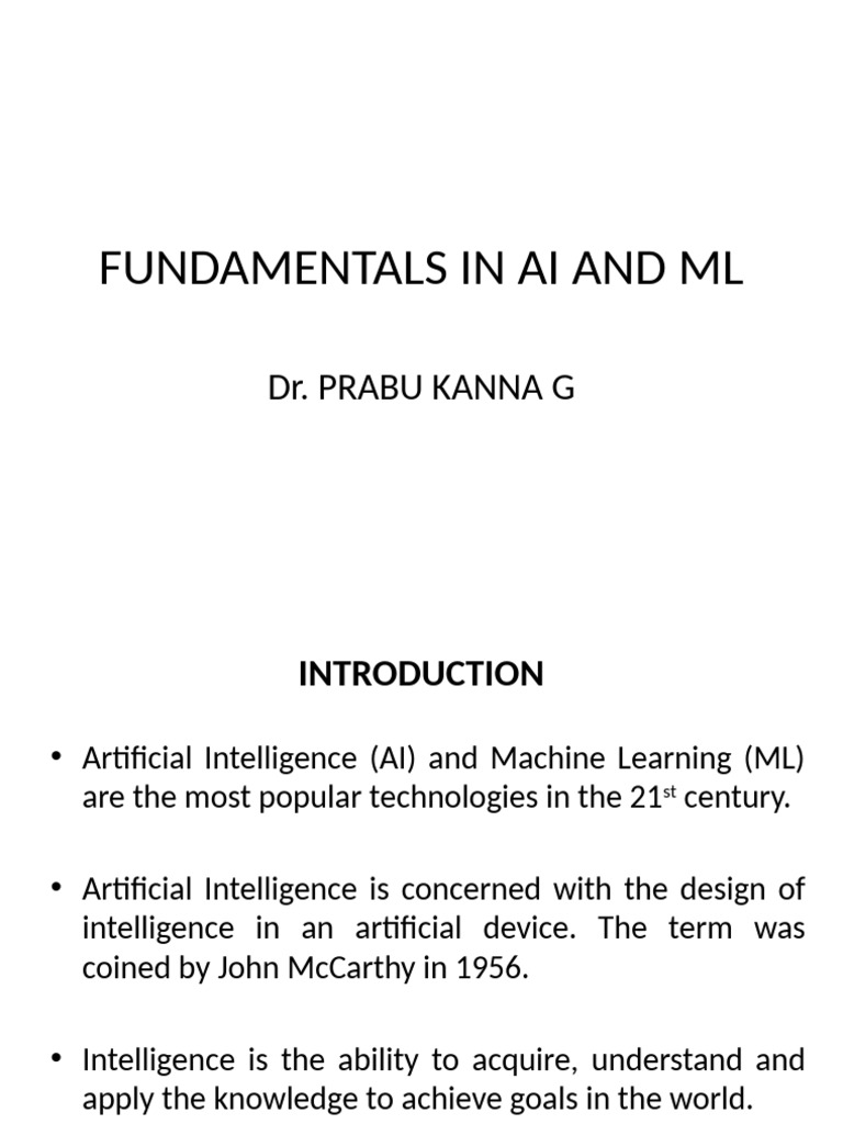 Fundamentals in Ai and ML - Intro | PDF | Artificial Intelligence ...