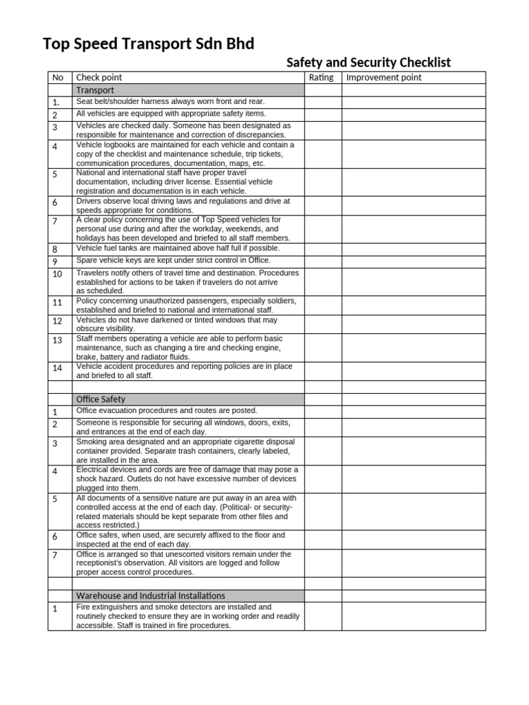 Safety and Security Checklist | PDF | Vehicles | Emergency Evacuation