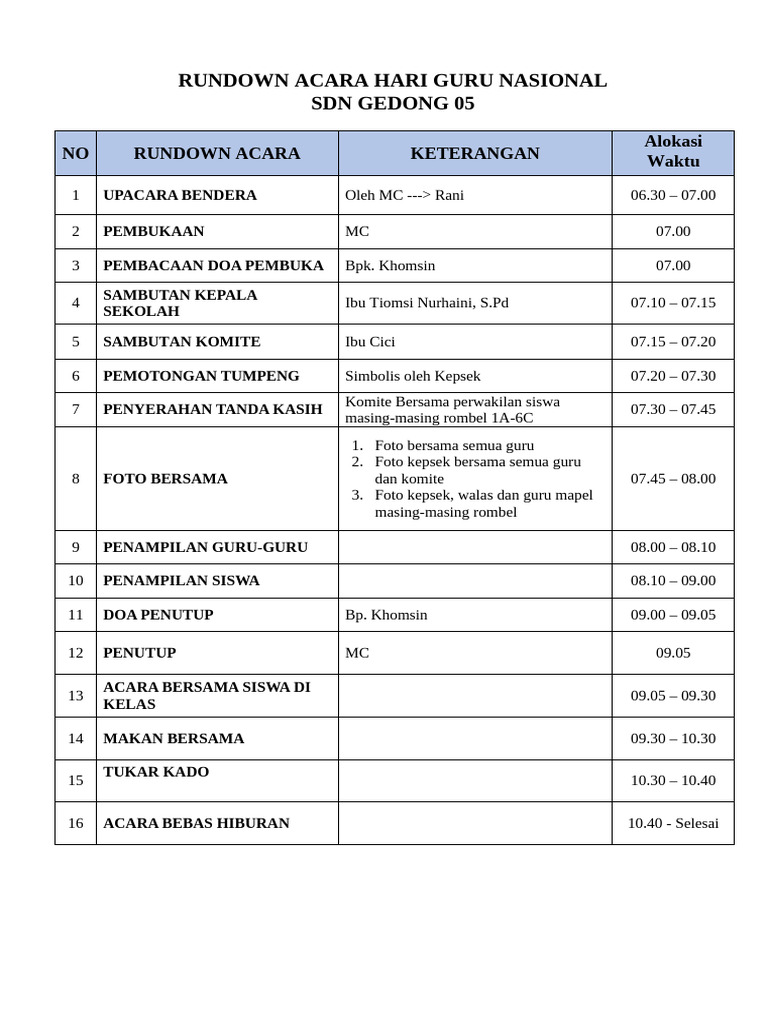 Rundown Acara Hari Guru Nasional | PDF